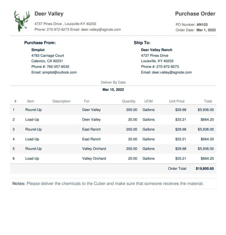 Purchase Orders | AgNote